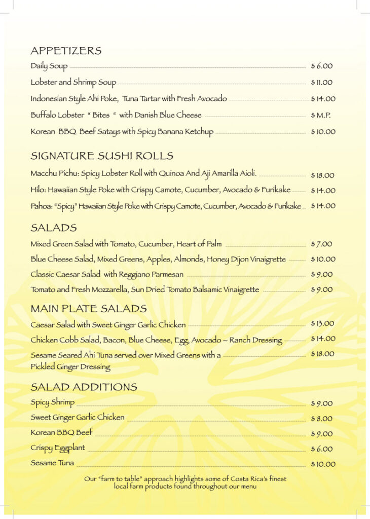 Food Menu – Lemon Zest