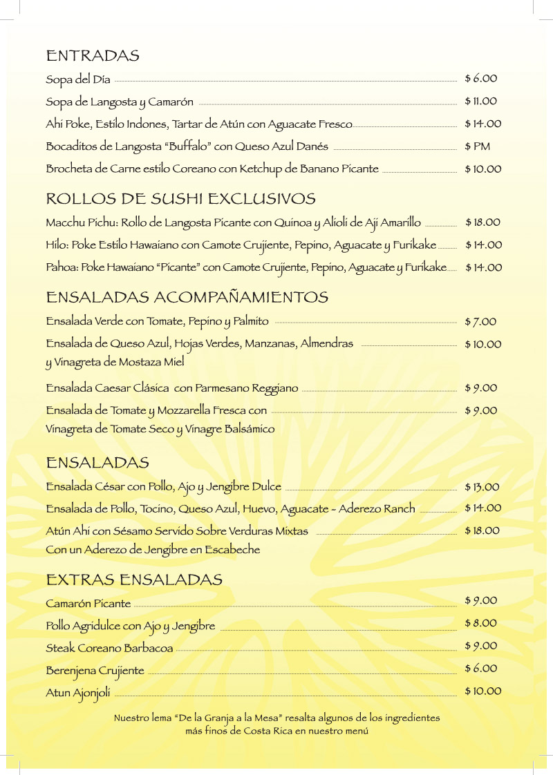 Food Menu – Lemon Zest