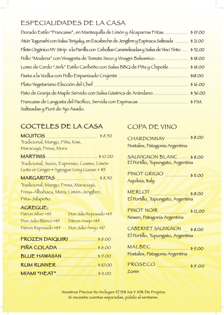 Food Menu – Lemon Zest