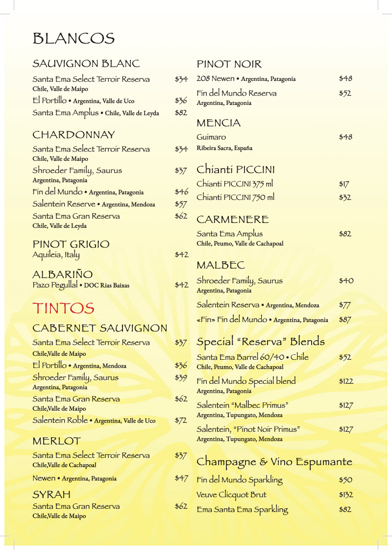 Food Menu – Lemon Zest