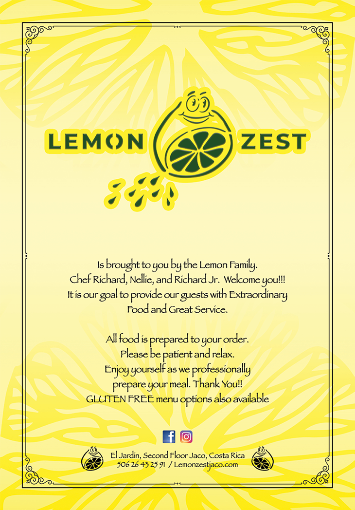 Food Menu – Lemon Zest