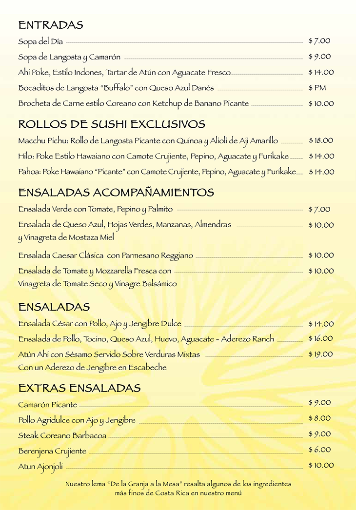 Food Menu – Lemon Zest